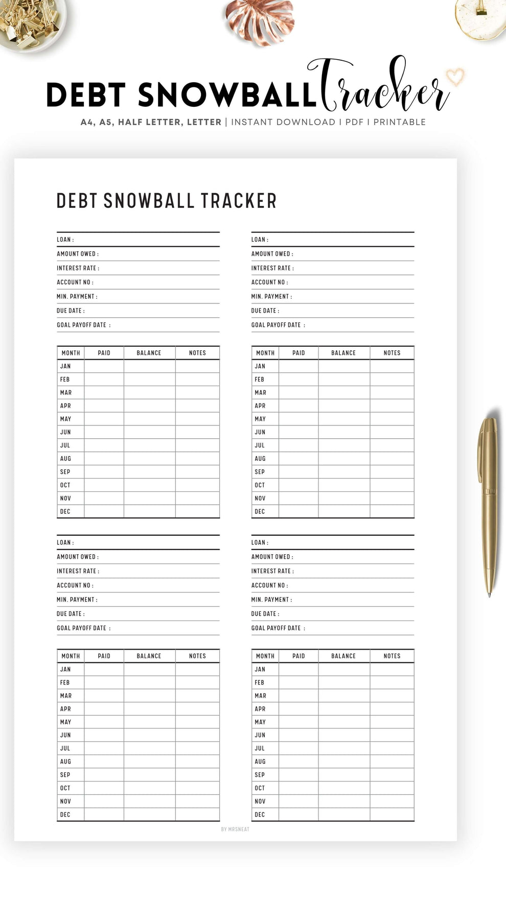 Debt Snowball Tracker - M055 – mrsneat