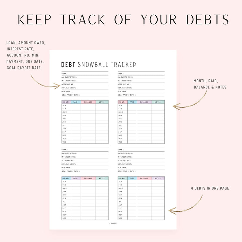 Debt Snowball Tracker Printable - M453 – mrsneat