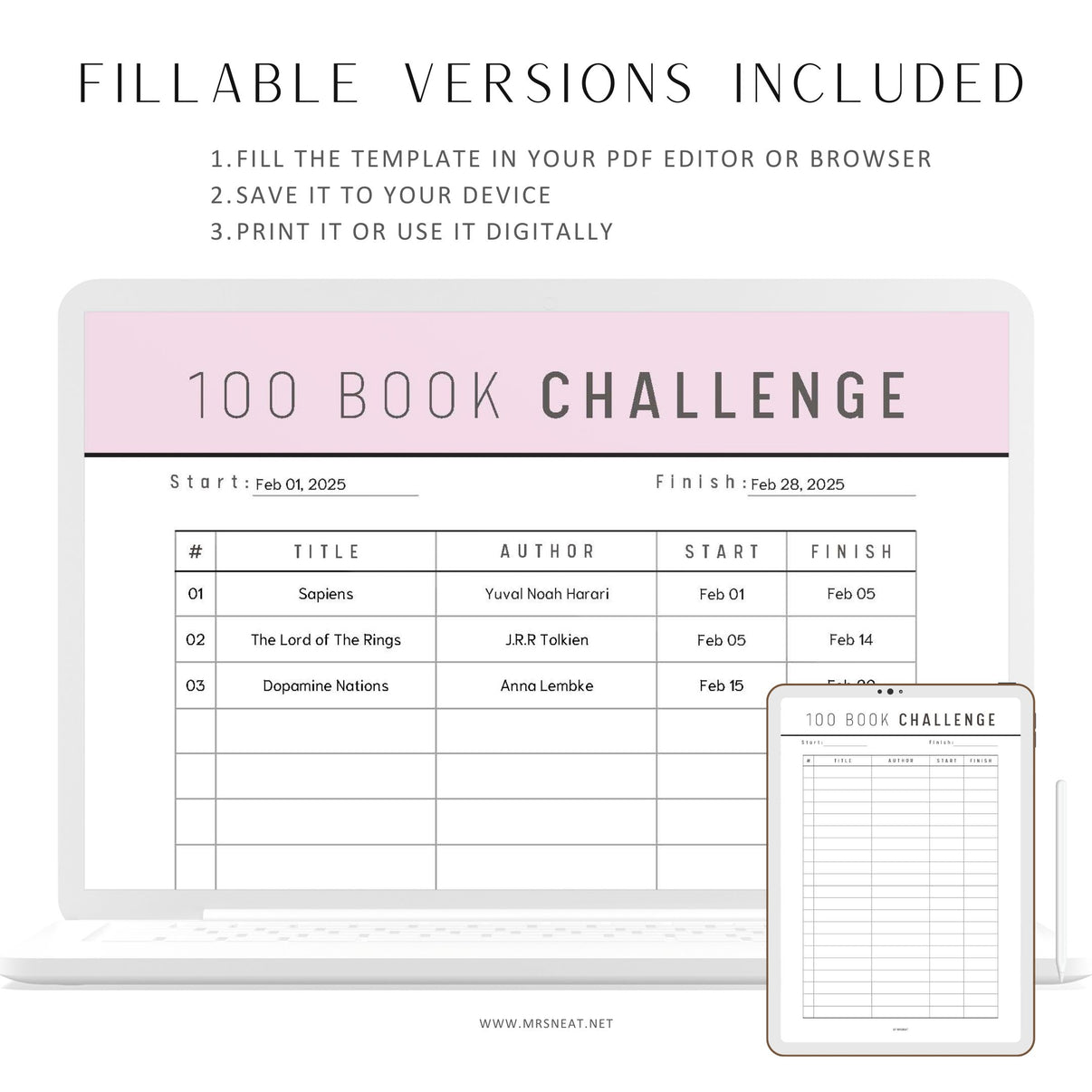 100 Book Challenge Printable - M235 – mrsneat