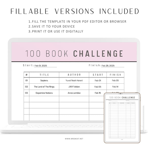 100 Book Challenge Printable - M235 – mrsneat