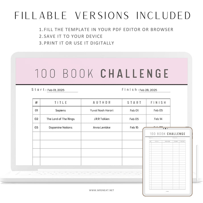 100 Book Challenge Printable - M235 – mrsneat