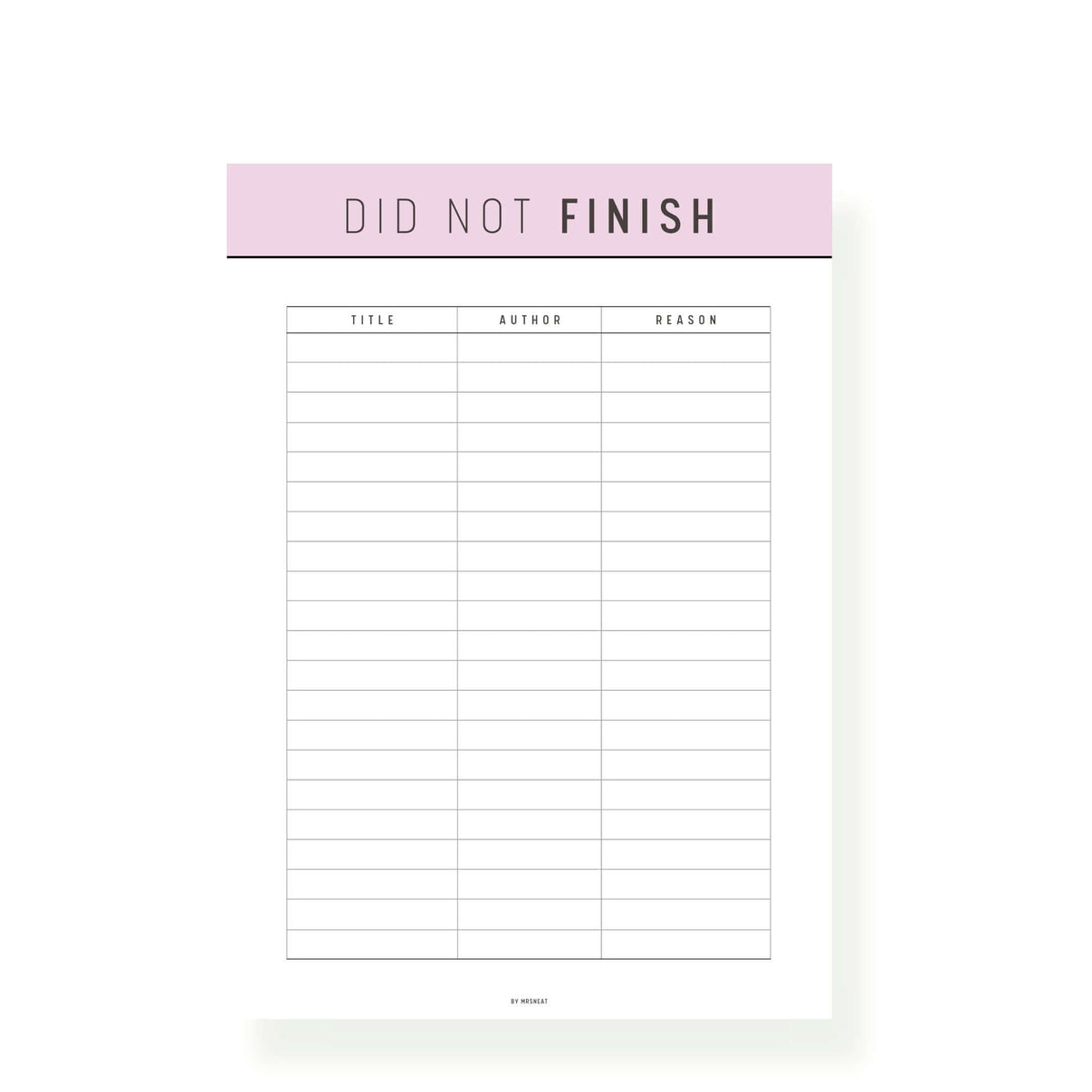 Did Not Finish Books Template Printable - M226 – mrsneat