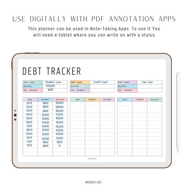 Editable Debt Payment Tracker PDF - M490 – mrsneat