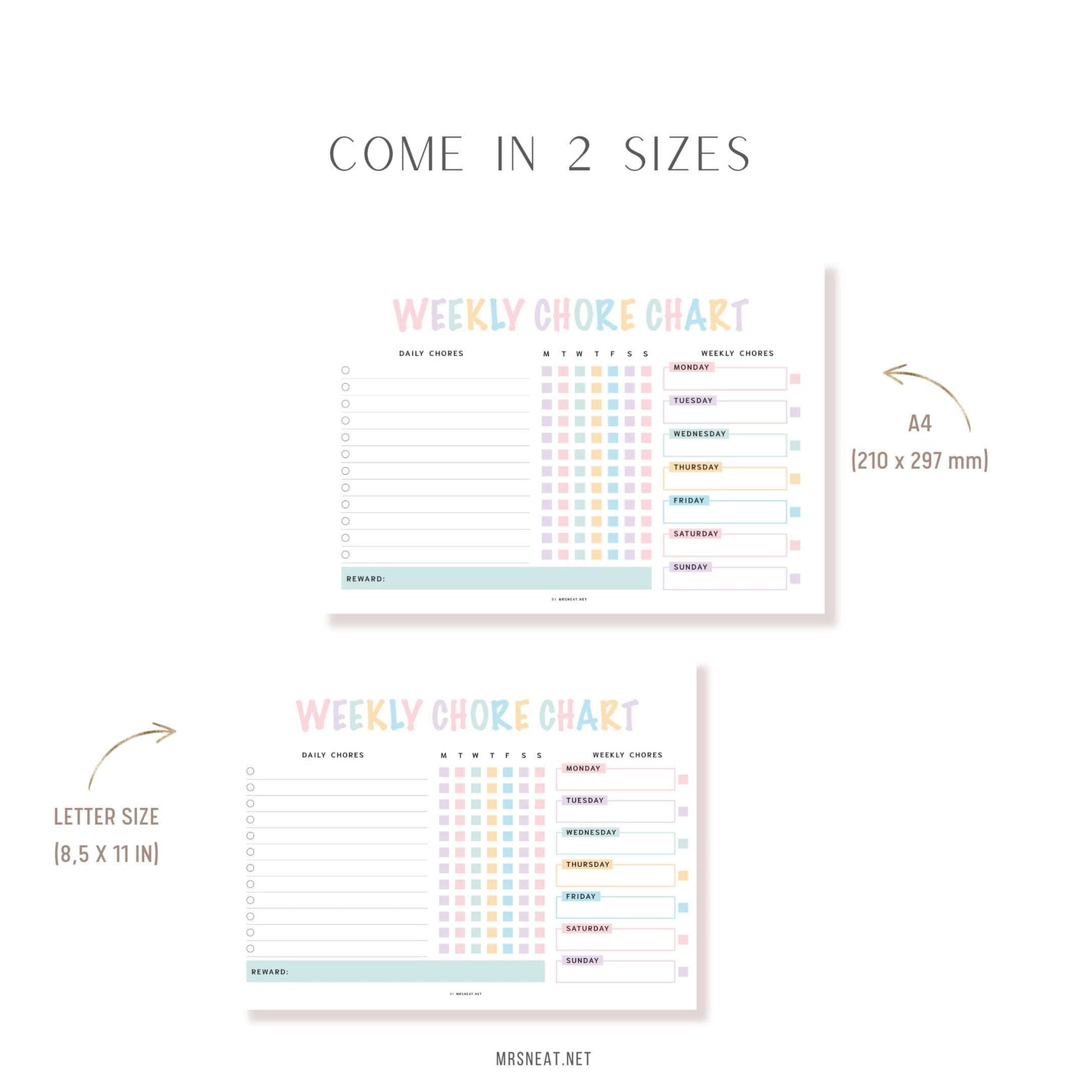 Editable Kids Chore Chart Printable PDF - M491 – mrsneat