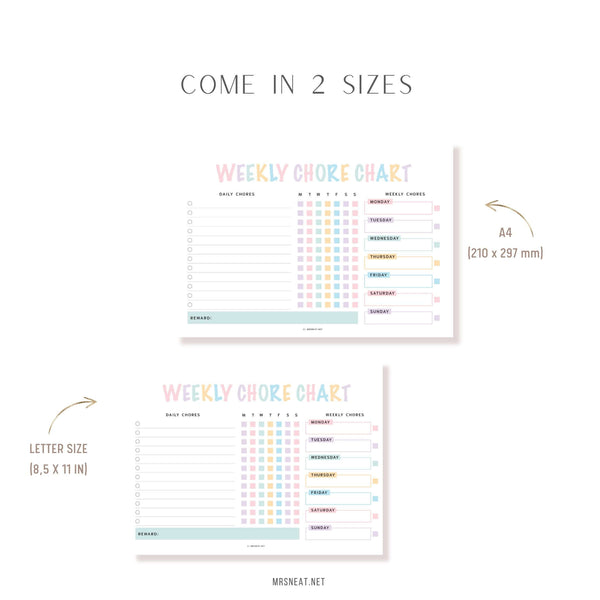 Editable Kids Chore Chart Printable PDF - M491 – mrsneat