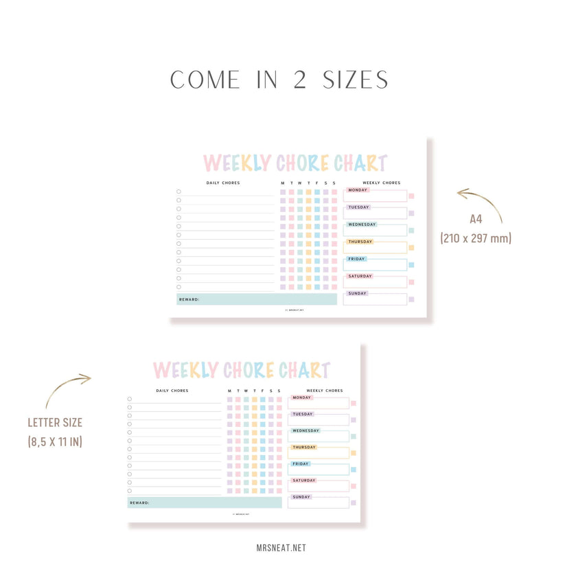 Editable Kids Chore Chart Printable PDF - M491 – mrsneat