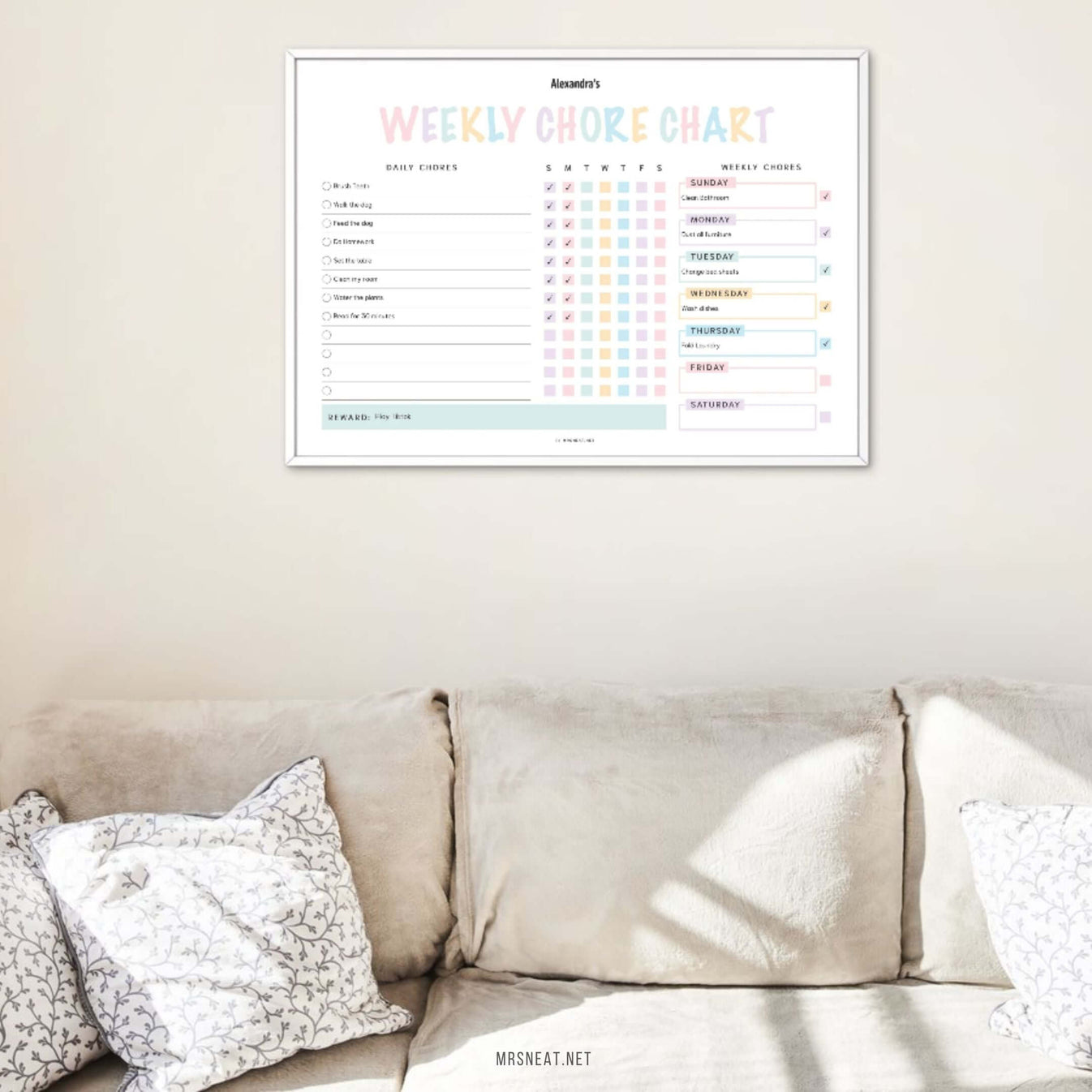 Editable Kids Chore Chart Printable PDF - M491 – mrsneat