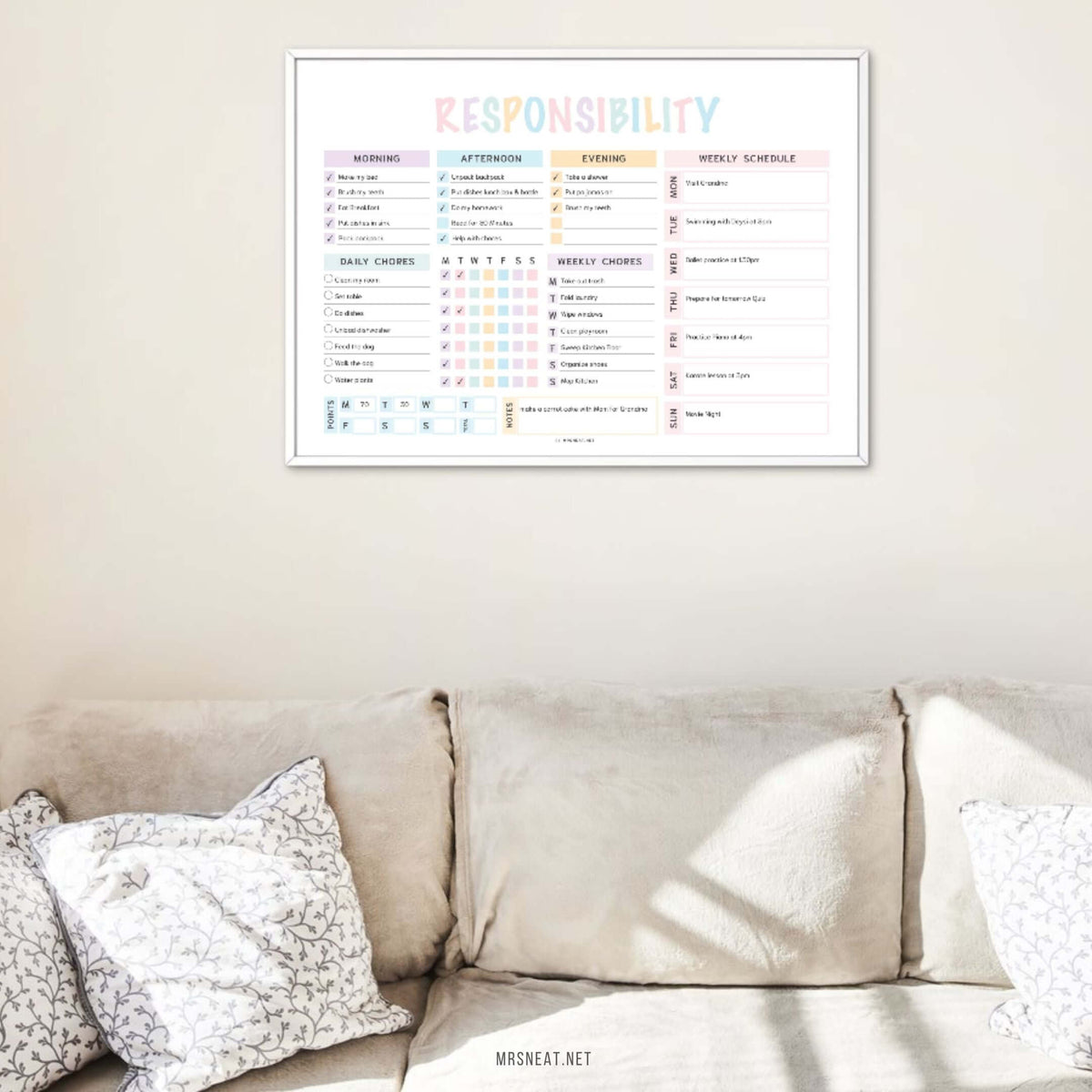 Editable Responsibility Chore Chart Printable PDF - M492 – mrsneat