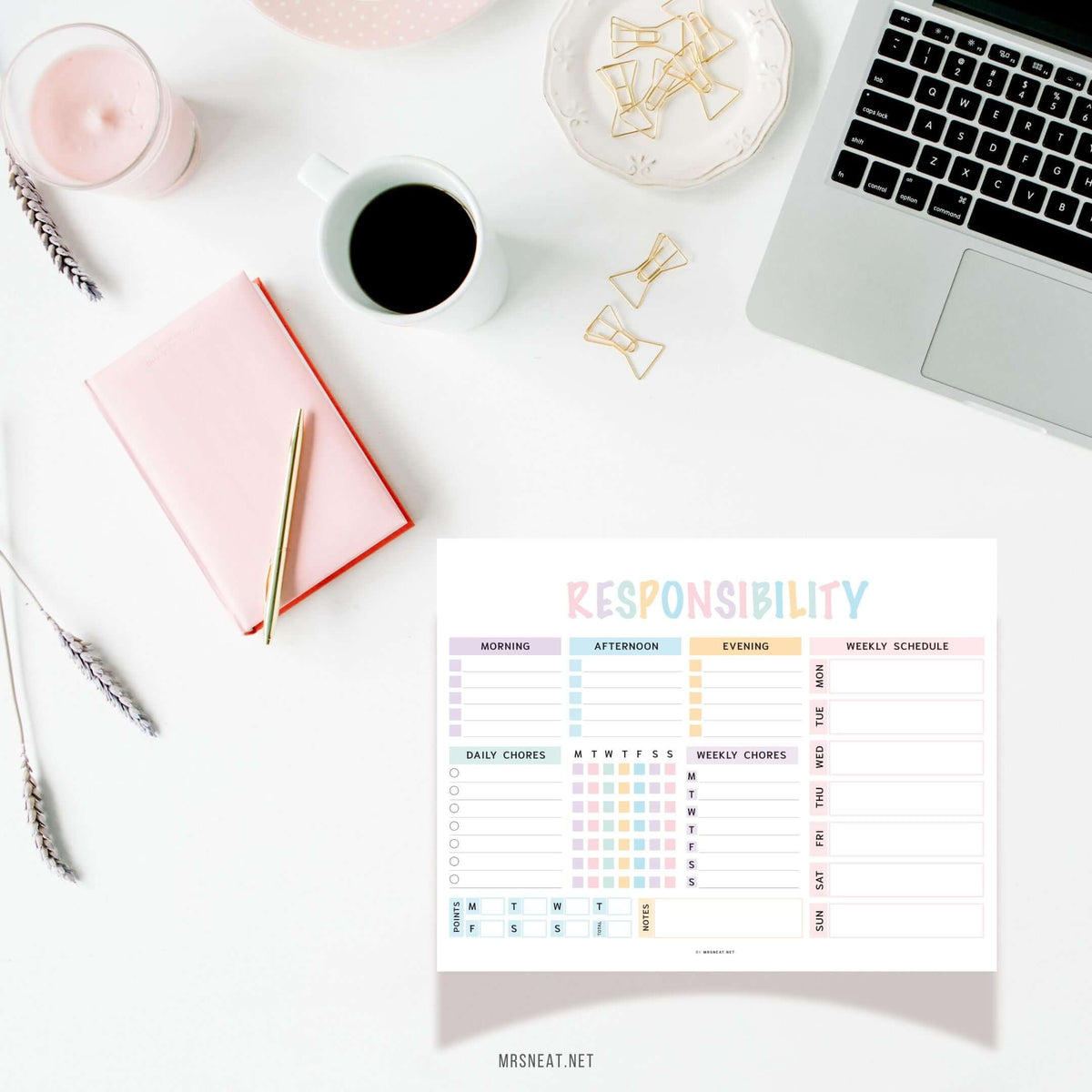 Editable Responsibility Chore Chart Printable PDF - M492 – mrsneat