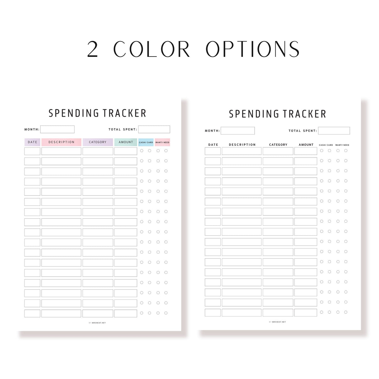 Editable Spending Tracker Printable PDF - M496 – mrsneat