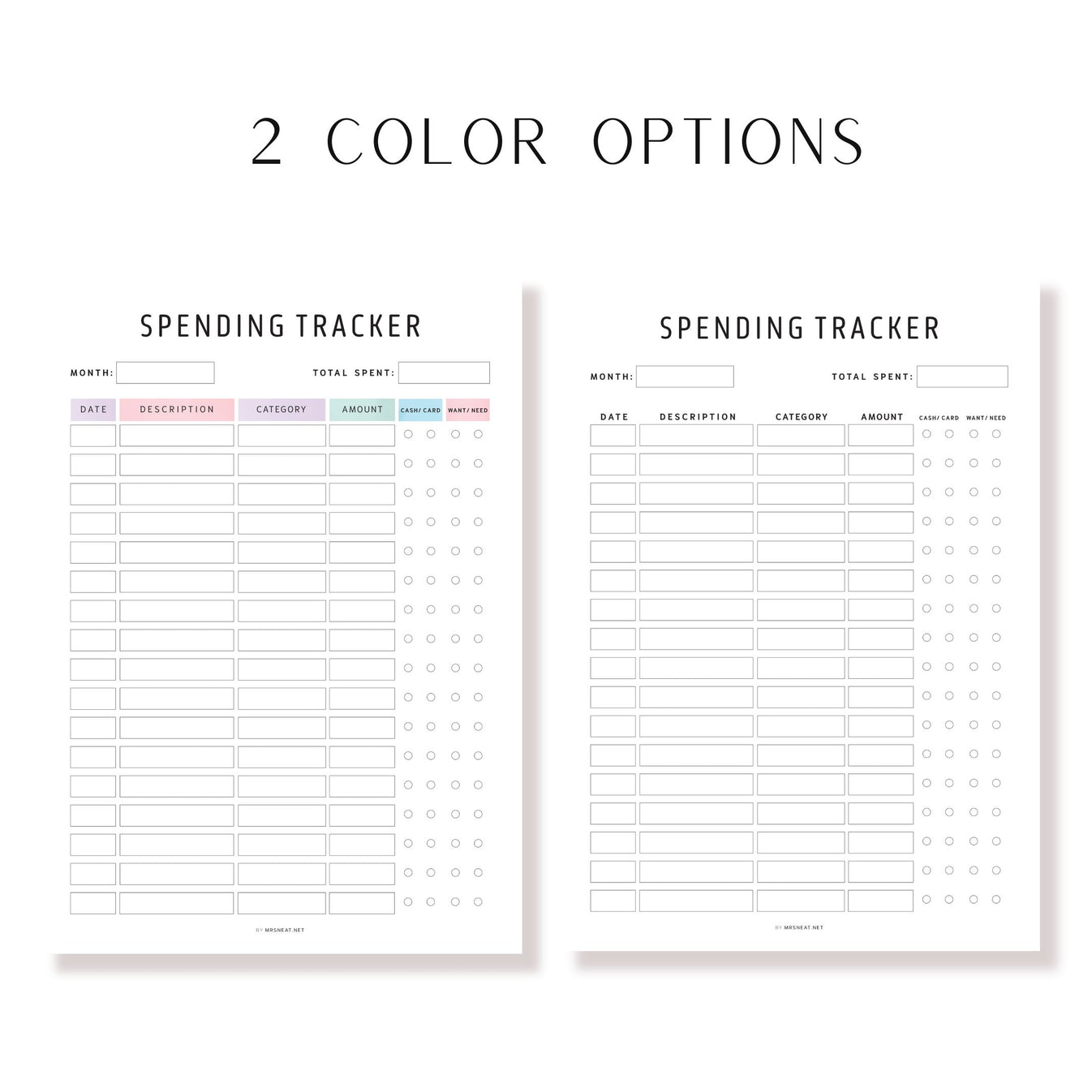 Editable Spending Tracker Printable PDF - M496 – mrsneat