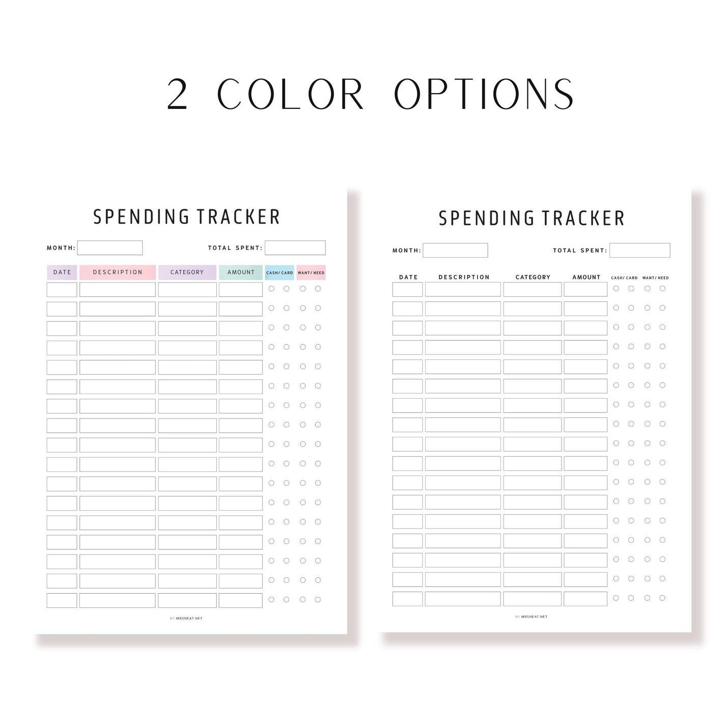 Editable Spending Tracker Printable PDF - M496 – mrsneat