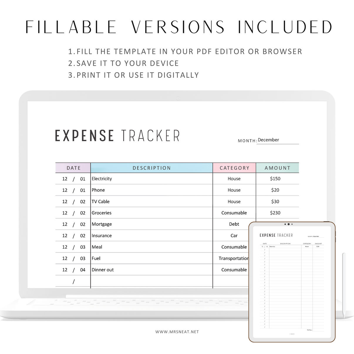 Expense Tracker Sheet - M445 – mrsneat