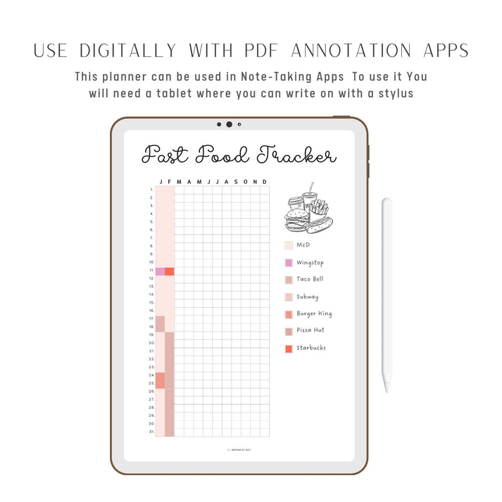 Fast Food Tracker Template Printable PDF - M503 – mrsneat