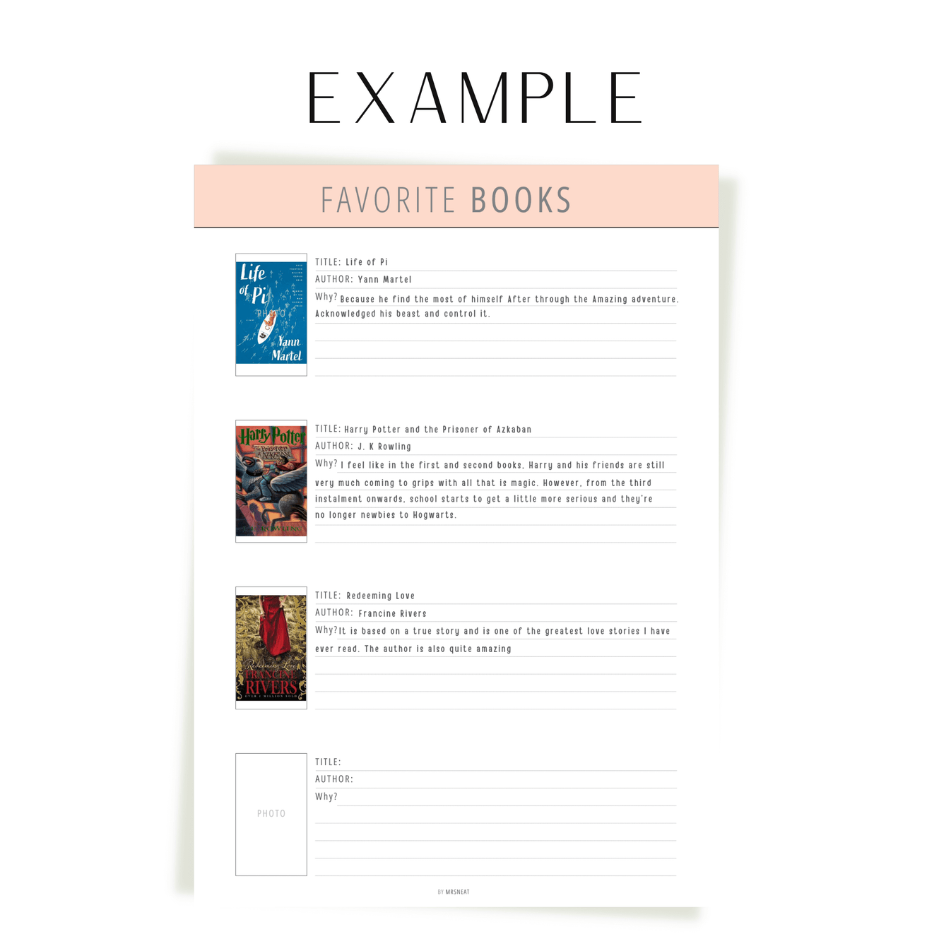 Favorite Books & Quotes Template Printable – mrsneat