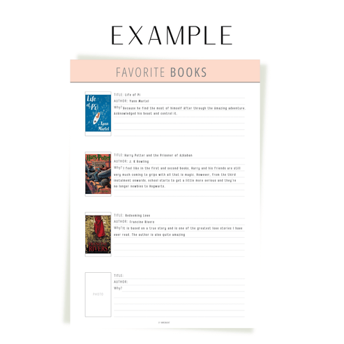 Favorite Books & Quotes Template PRINTABLE - M214 – mrsneat