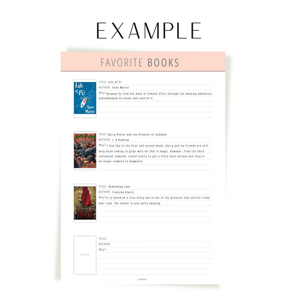 Favorite Books & Quotes Template PRINTABLE - M214 – mrsneat