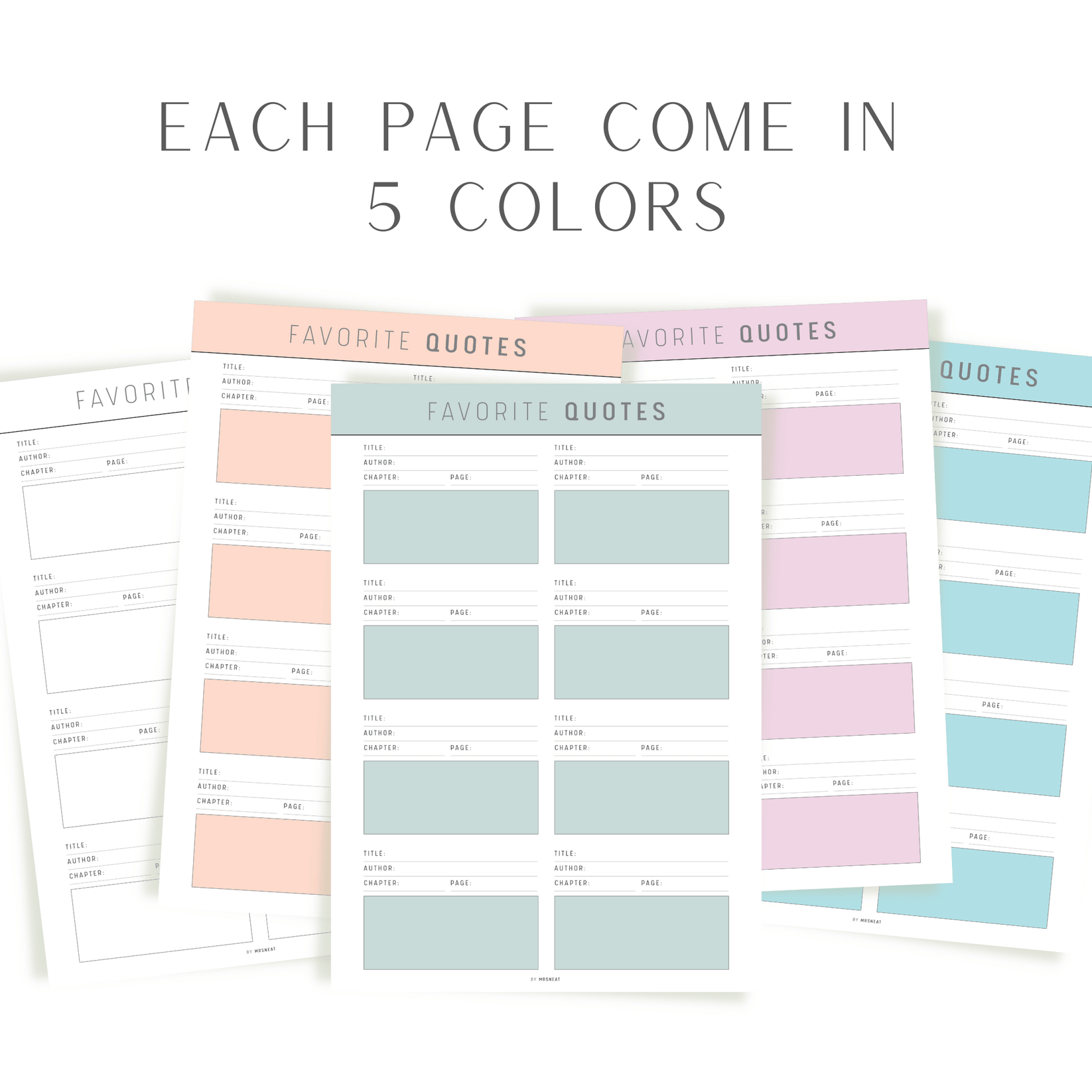Favorite Books & Quotes Template Printable – mrsneat