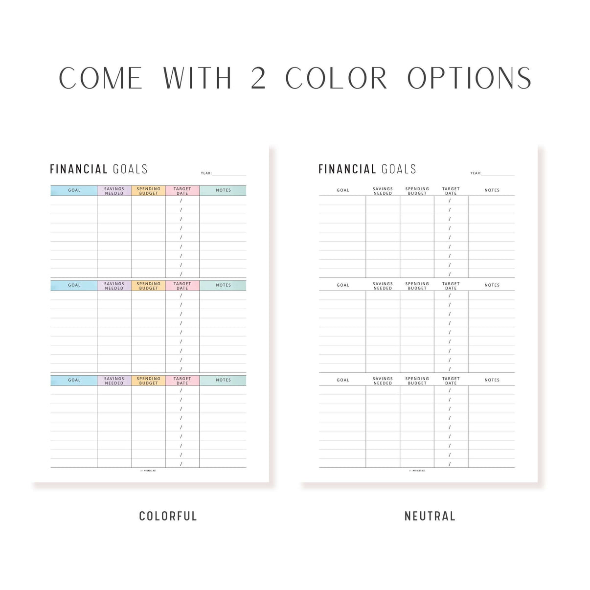 Financial Goals Printable - M443 – mrsneat