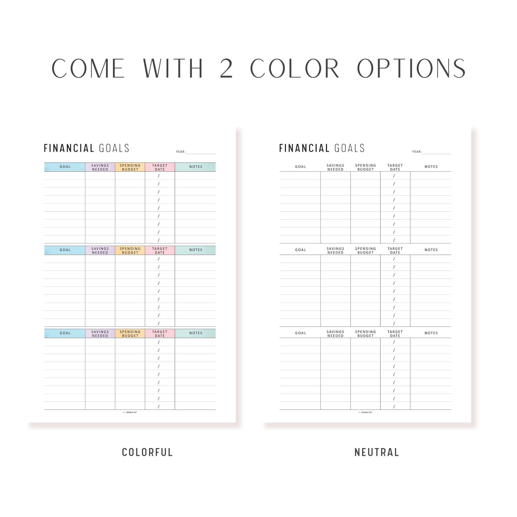 Financial Goals Printable - M443 – mrsneat