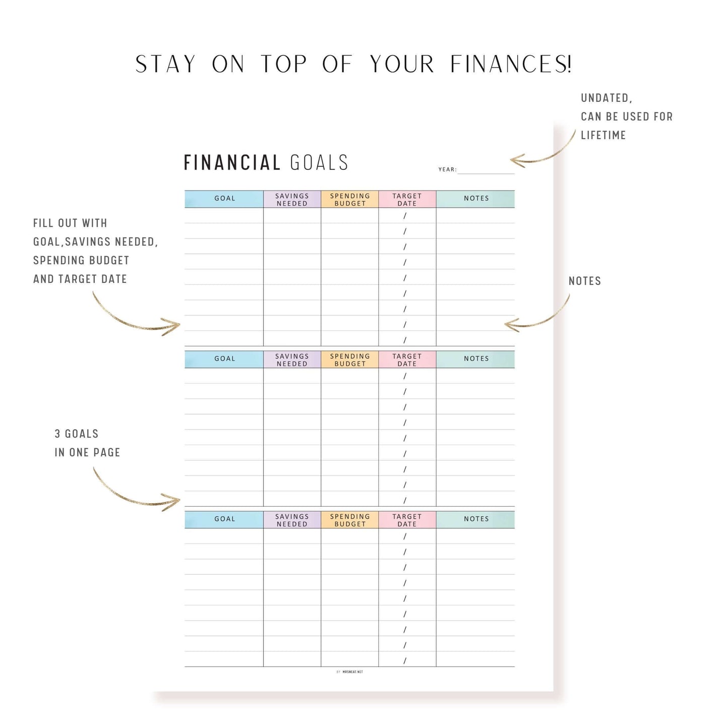 Financial Goals Printable - M443 – mrsneat