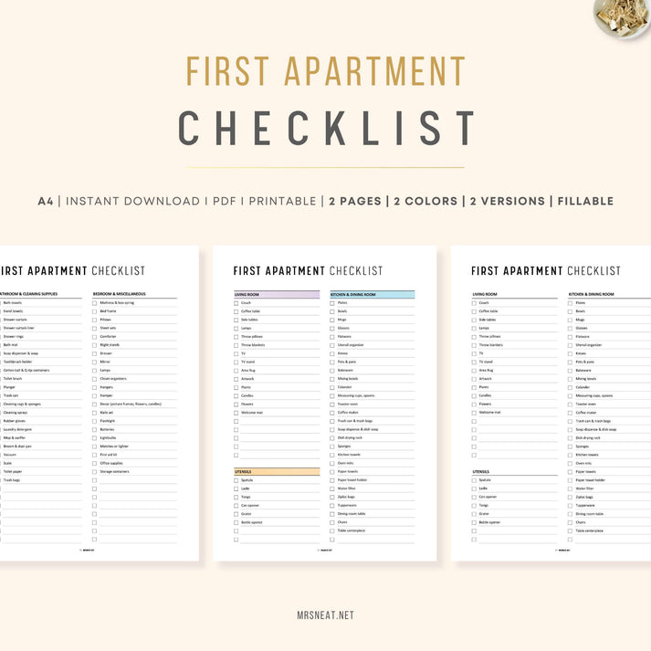 First Apartment Checklist PDF - M474 – mrsneat