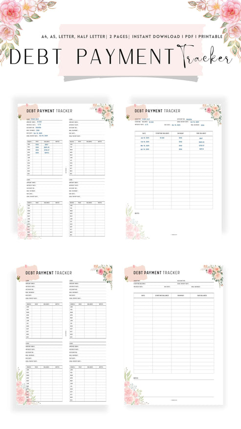 Printable Floral Debt Payment Tracker – mrsneat