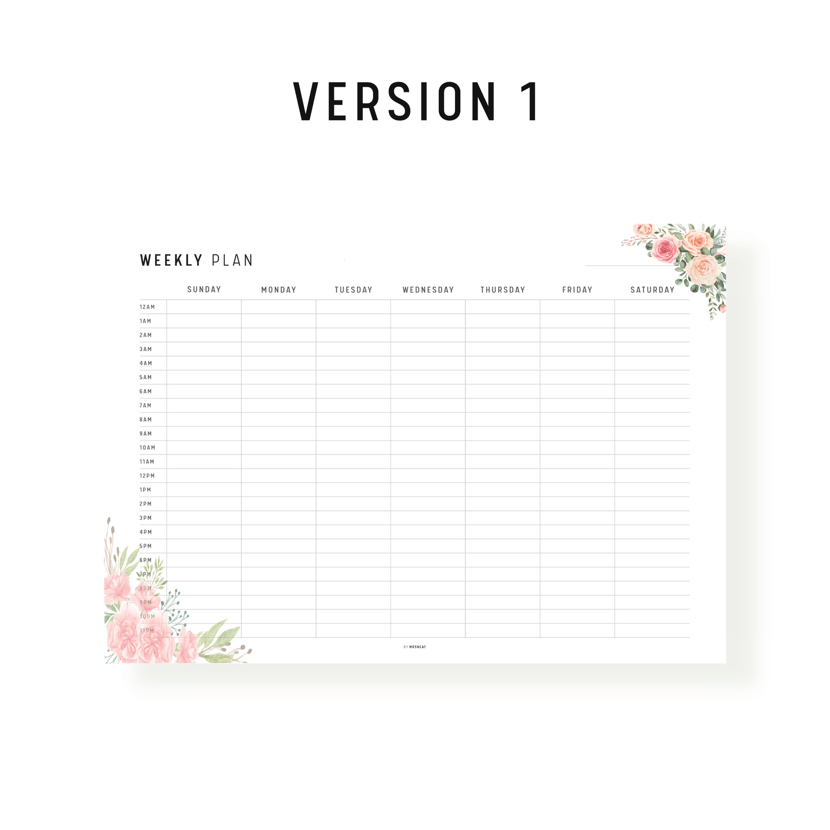 Floral Hourly Weekly Schedule Printable – mrsneat