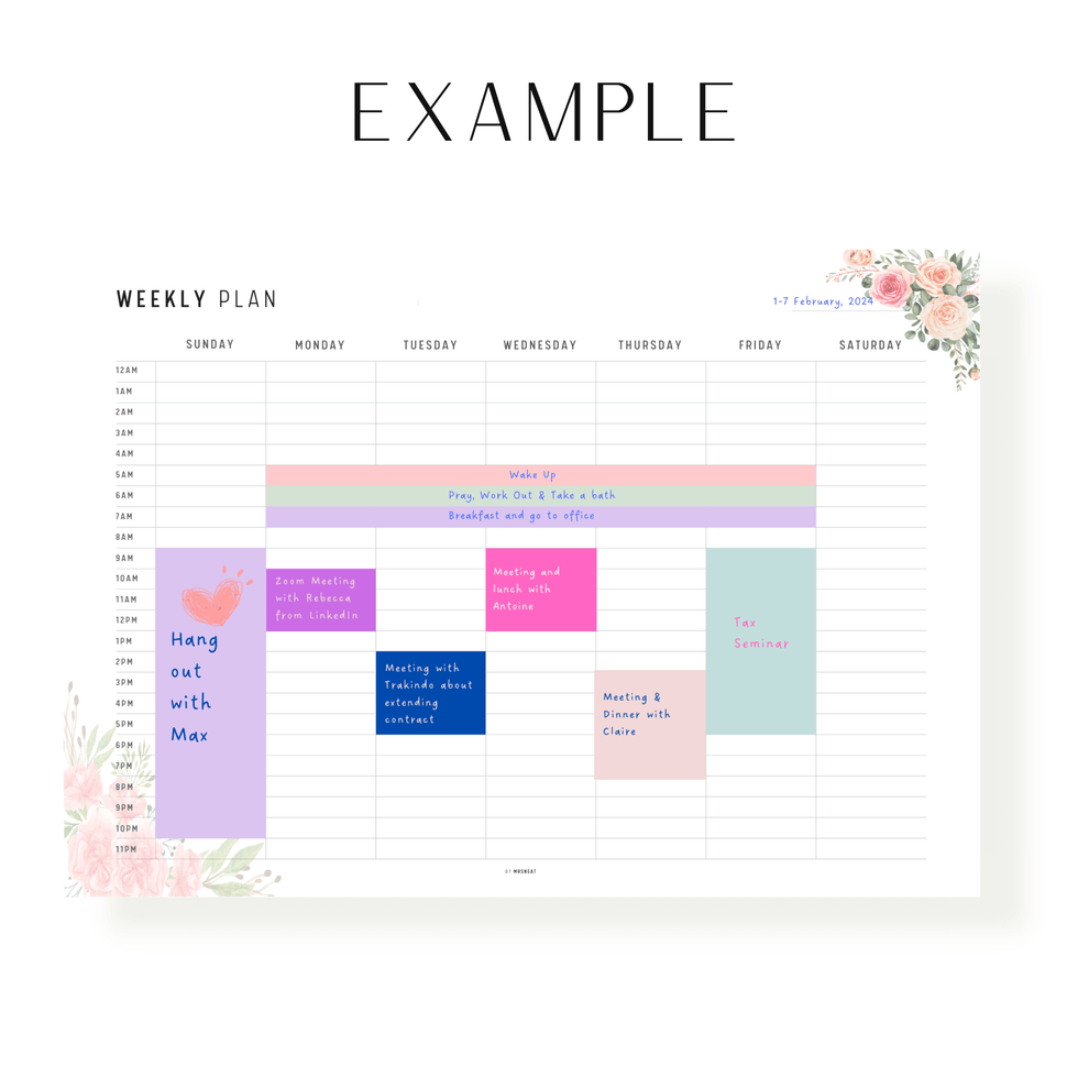 Floral Hourly Weekly Schedule Printable – mrsneat