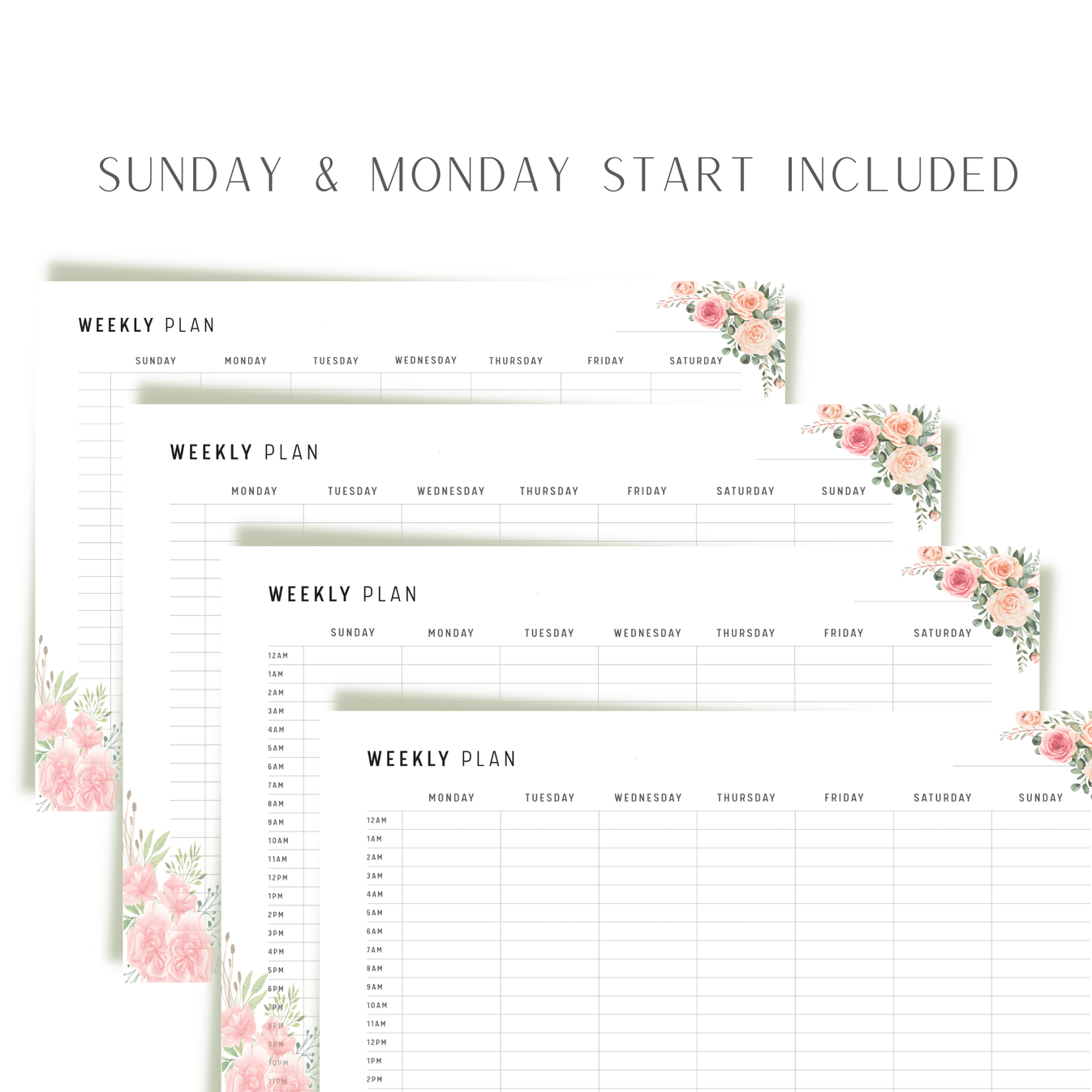 Floral Hourly Weekly Schedule Printable – mrsneat