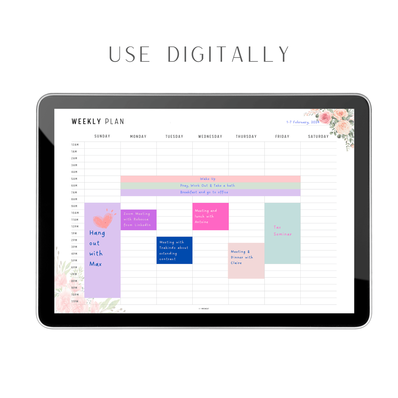 Floral Hourly Weekly Schedule Printable – mrsneat