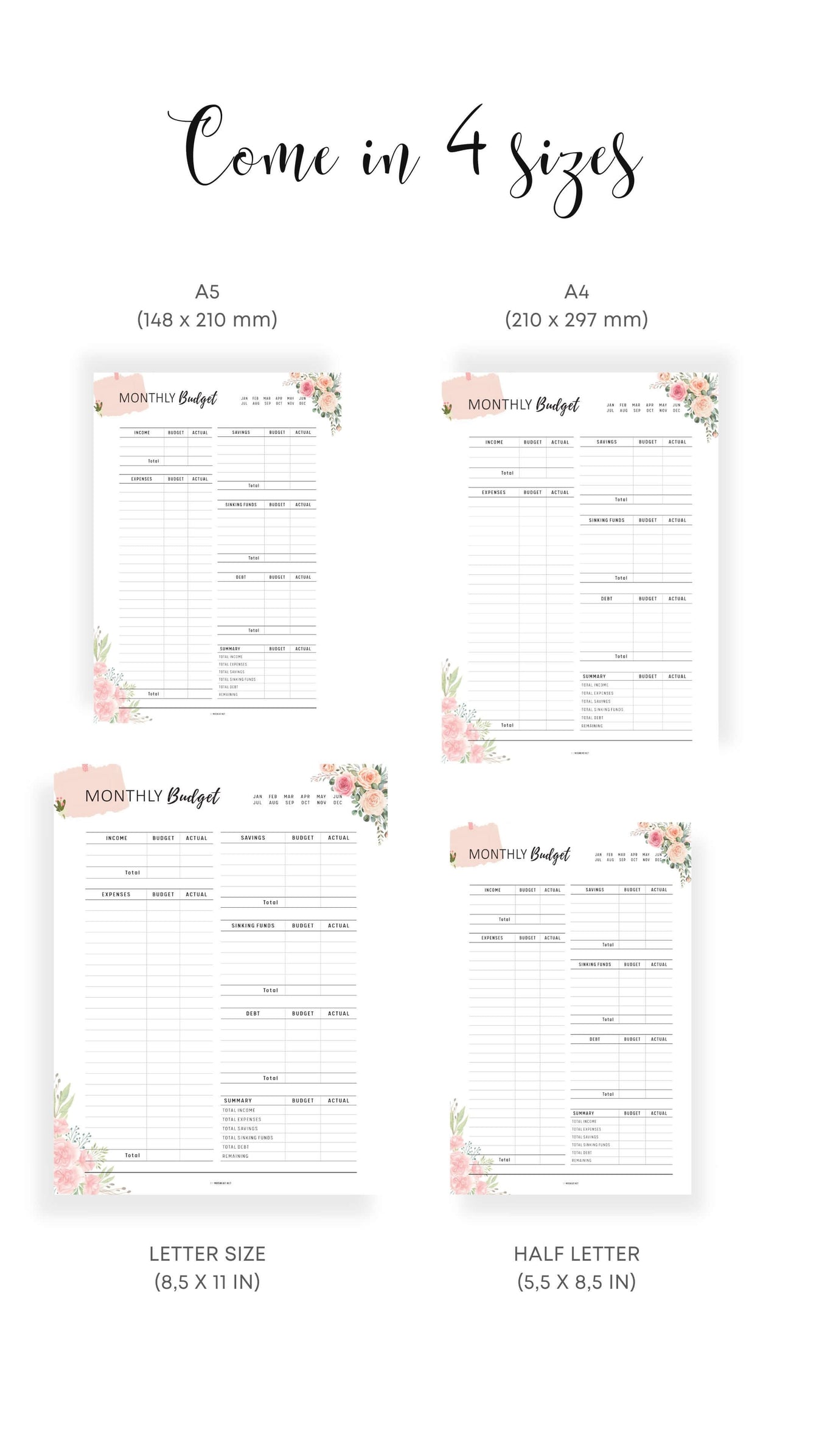 Floral Monthly Budget Tracker Printable - M313 – mrsneat