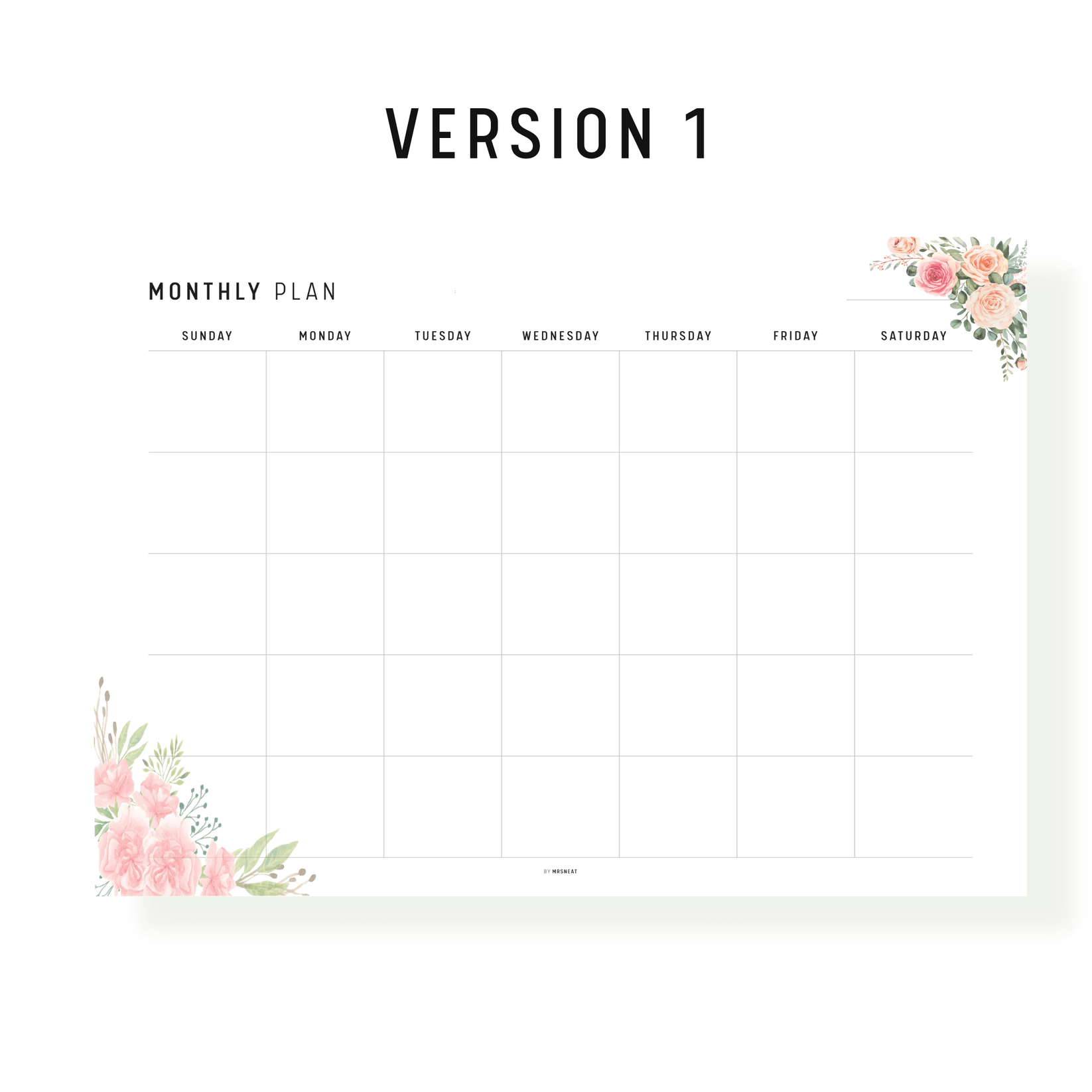 Floral Editable Monthly Planner Landscape - M212 – mrsneat