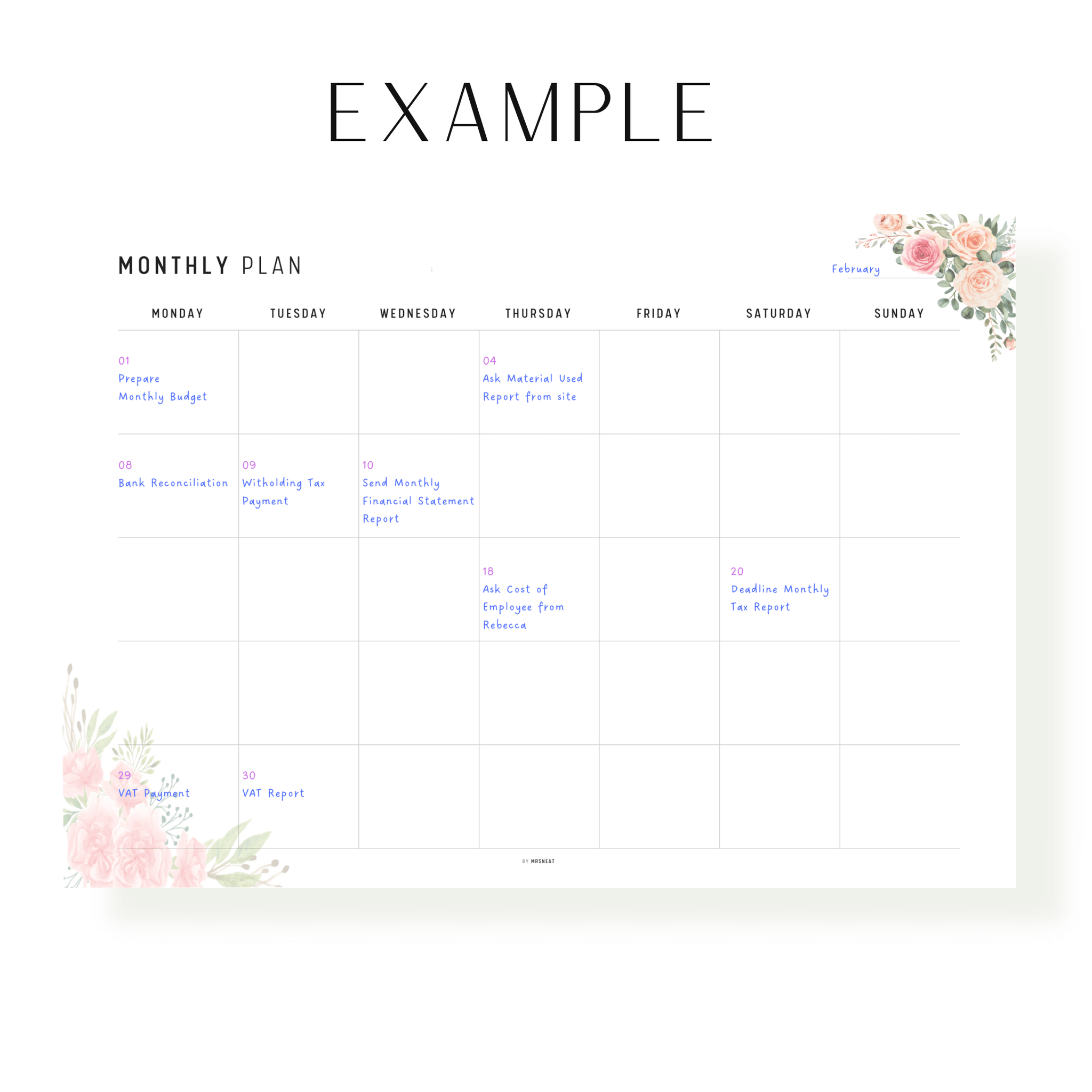 Floral Monthly Planner Landscape – mrsneat