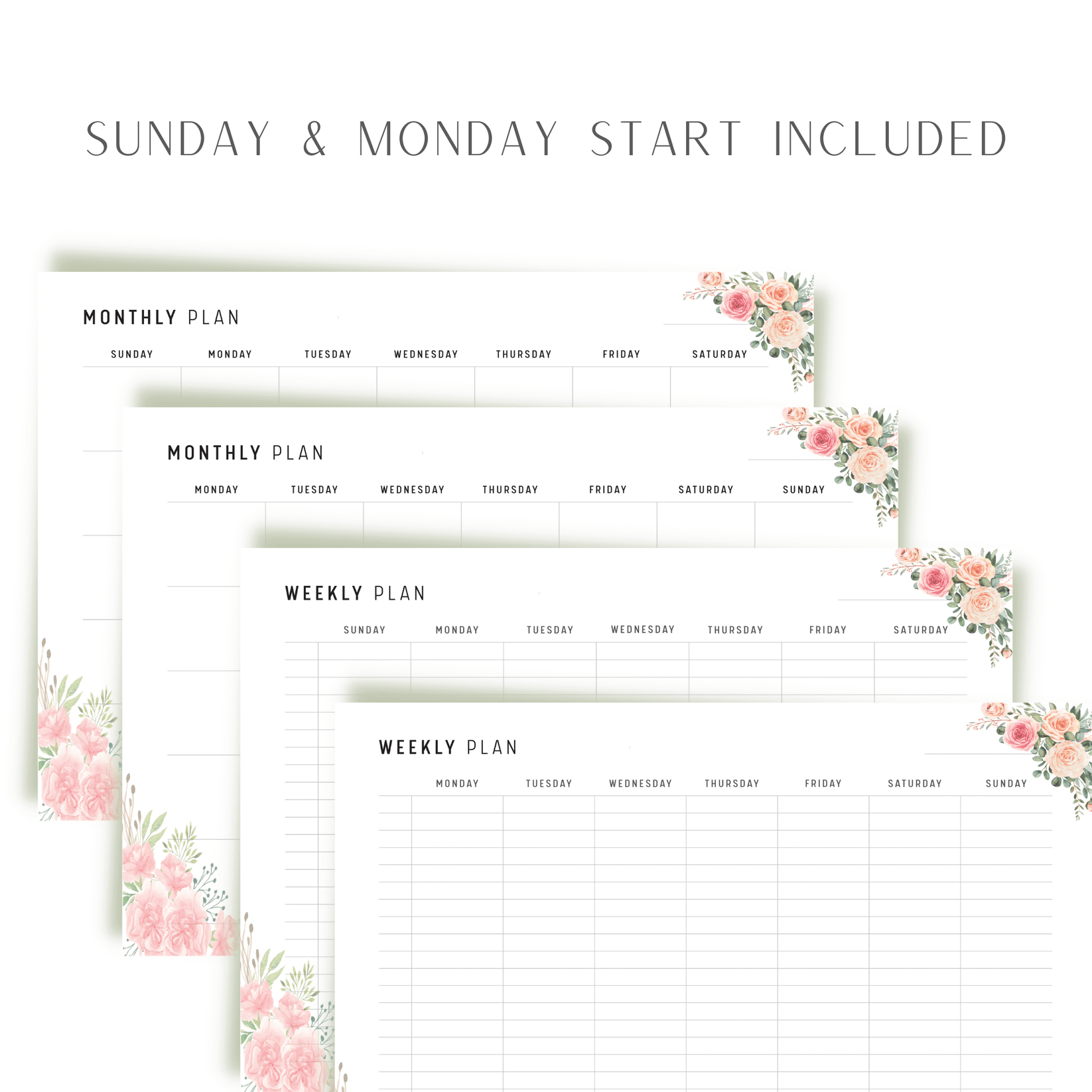 Floral Editable Monthly Planner Landscape - M212 – mrsneat