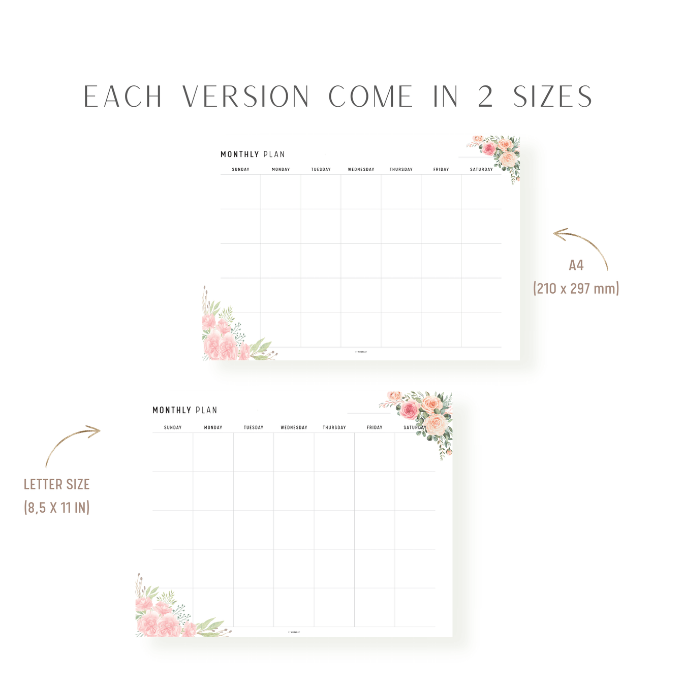 Floral Editable Monthly Planner Landscape - M212 – mrsneat