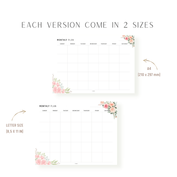 Floral Editable Monthly Planner Landscape - M212 – mrsneat