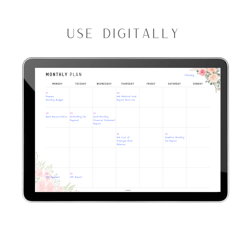 Floral Editable Monthly Planner Landscape - M212 – mrsneat