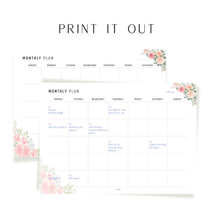 Floral Editable Monthly Planner Landscape - M212 – mrsneat