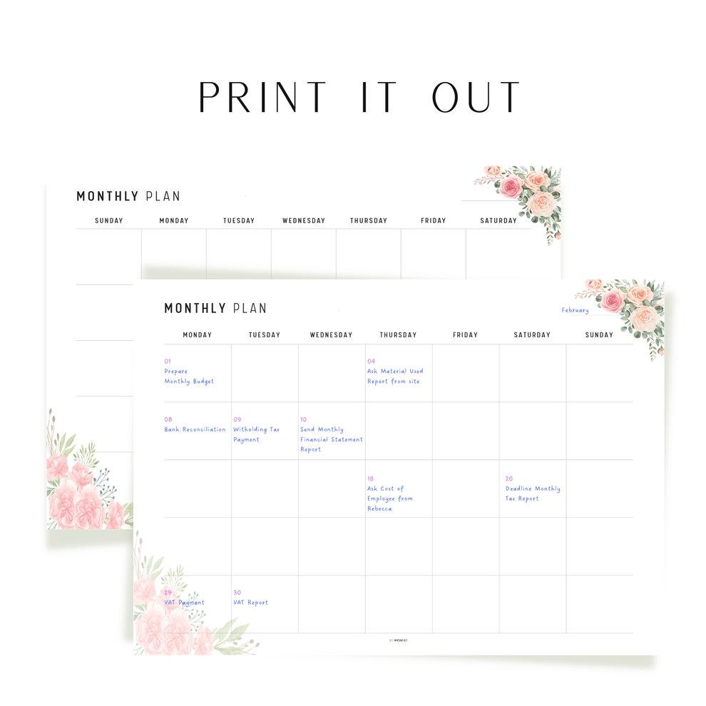 Floral Editable Monthly Planner Landscape - M212 – mrsneat