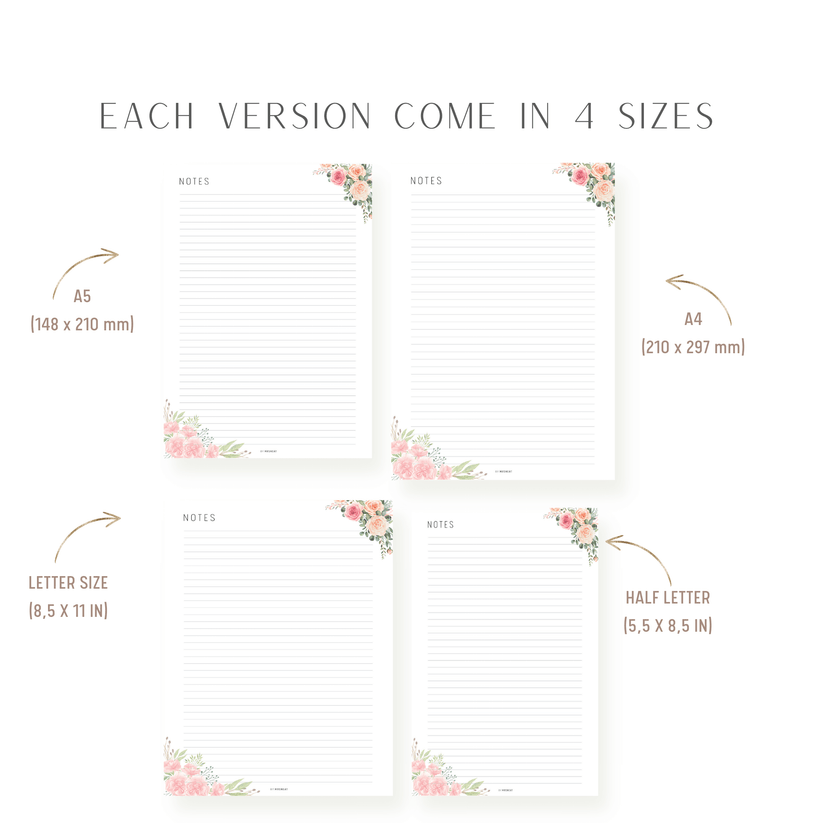 Floral Notes Page Printable - M204 – mrsneat