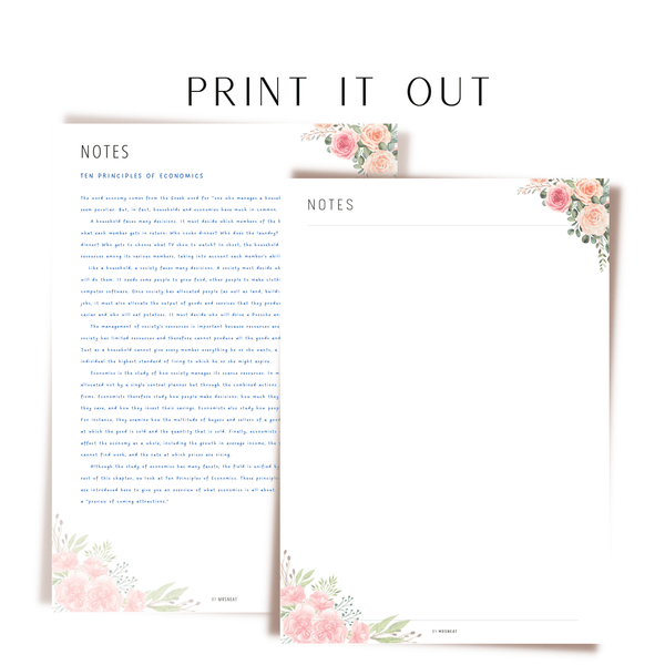 Floral Notes Page Printable - M204 – mrsneat