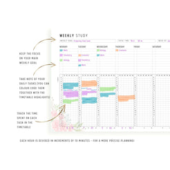Floral Weekly Study Tracker Template PRINTABLE - M242 – mrsneat
