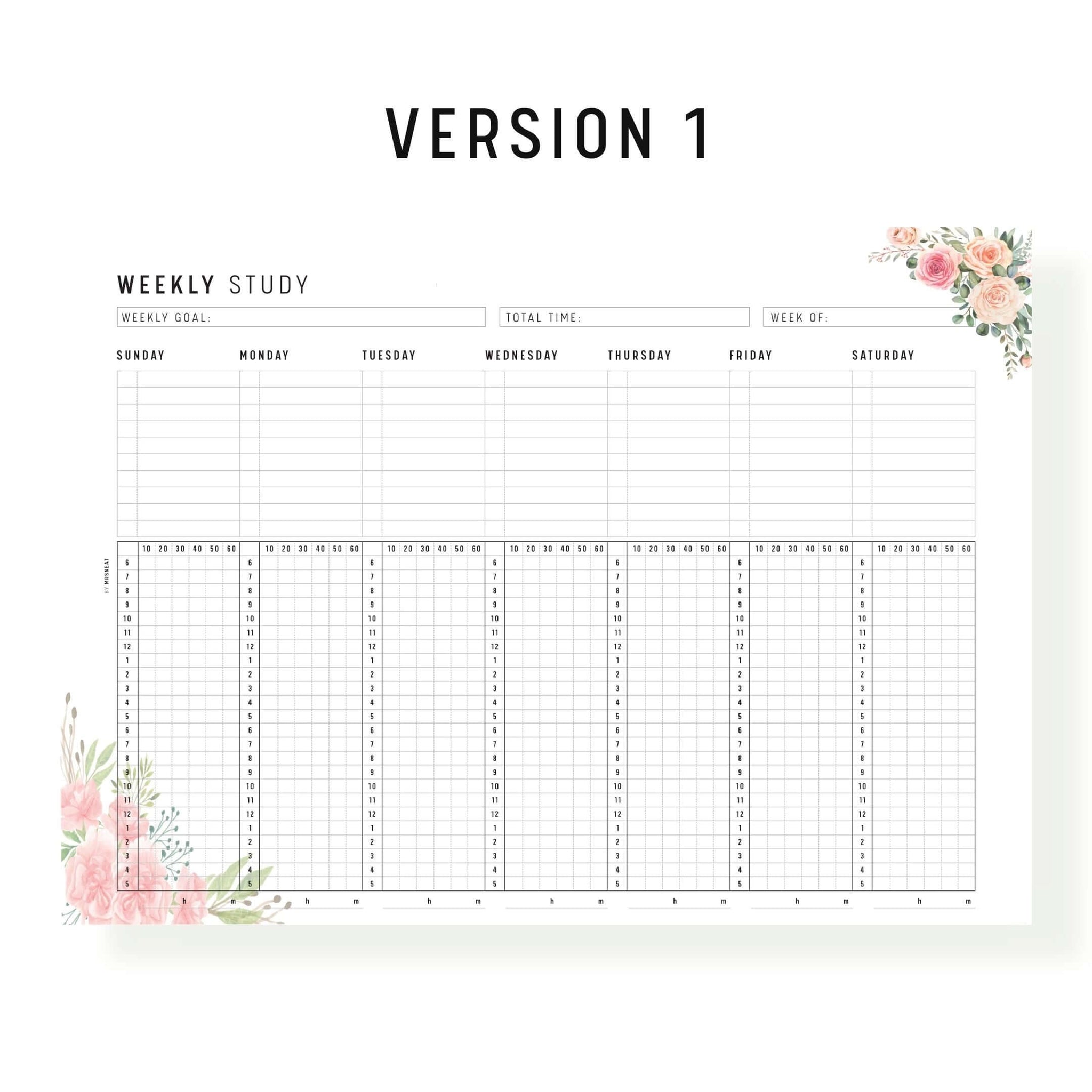 Floral Weekly Study Tracker Template – mrsneat