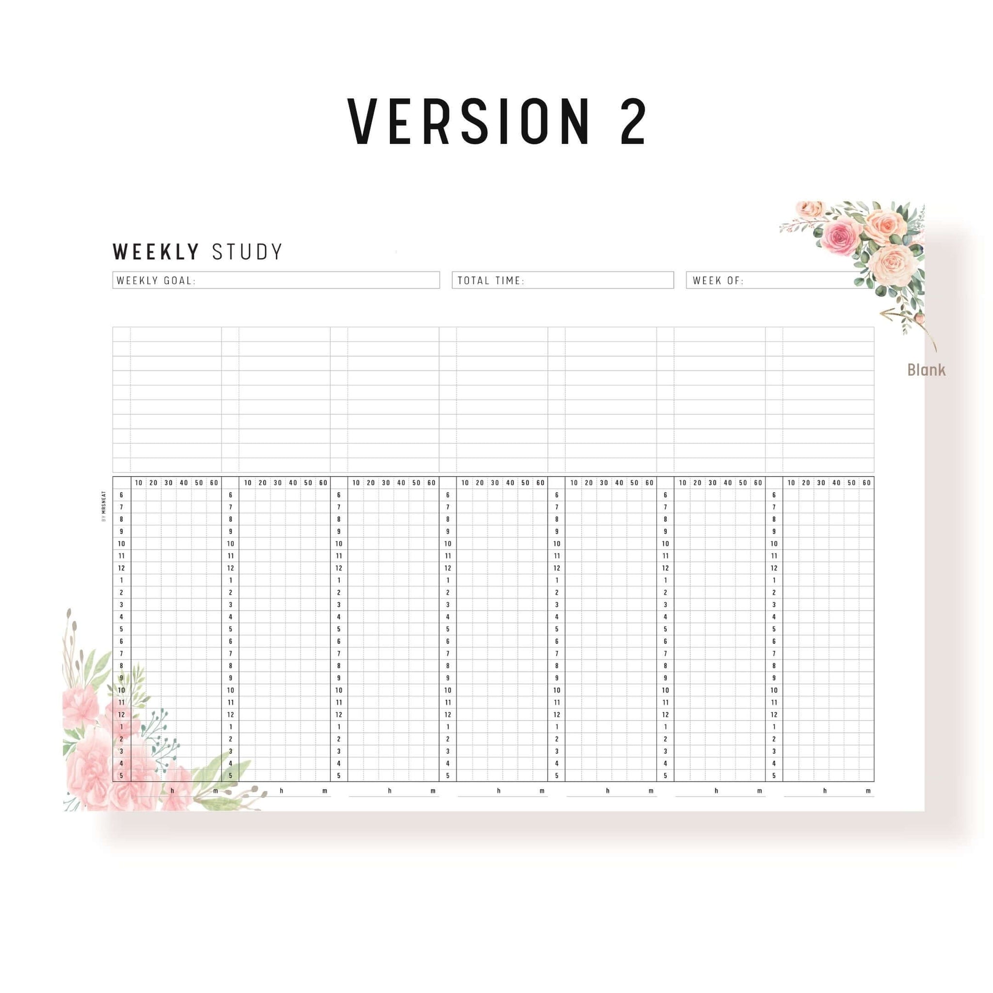 Floral Weekly Study Tracker Template – mrsneat
