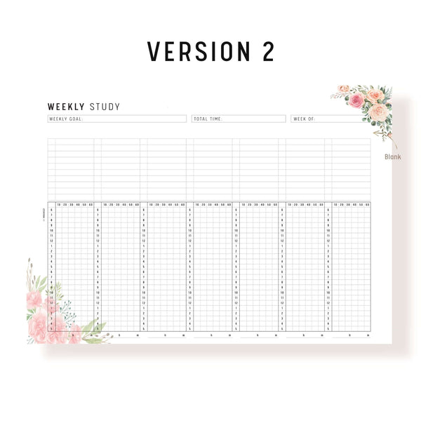 Floral Weekly Study Tracker Template PRINTABLE - M242 – mrsneat