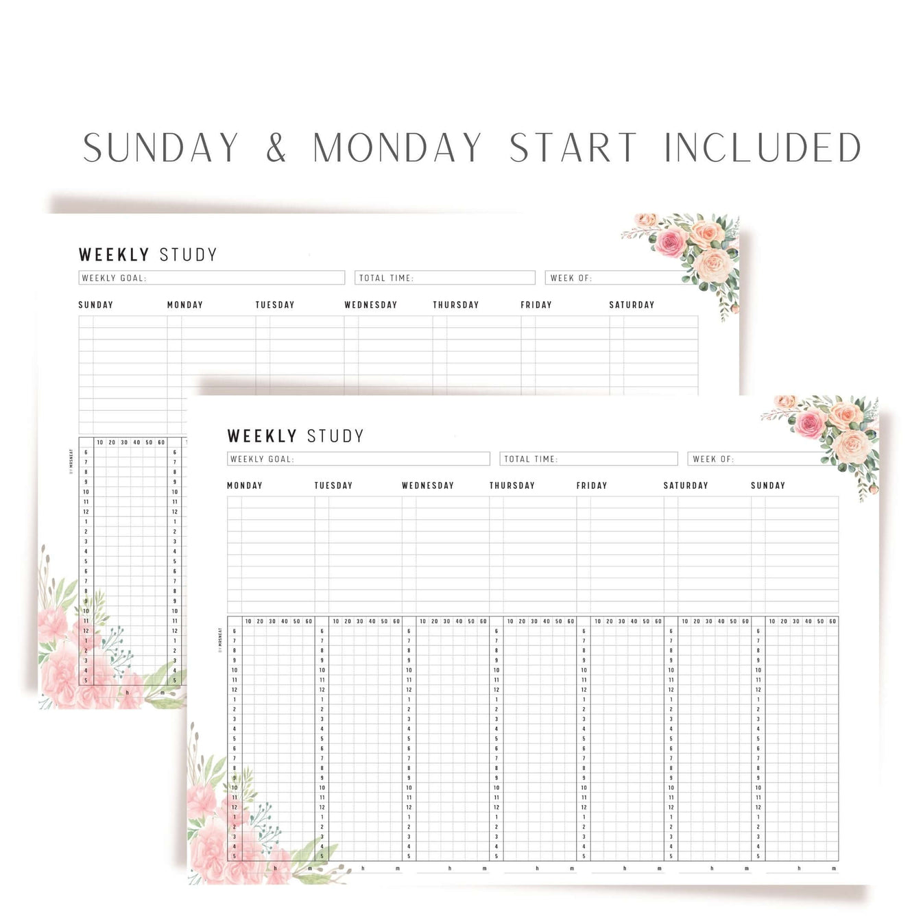 Floral Weekly Study Tracker Template PRINTABLE - M242 – mrsneat