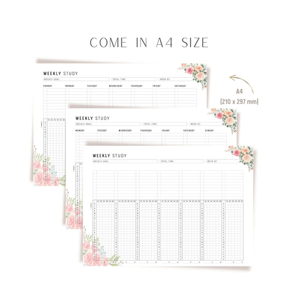 Floral Weekly Study Tracker Template PRINTABLE - M242 – mrsneat