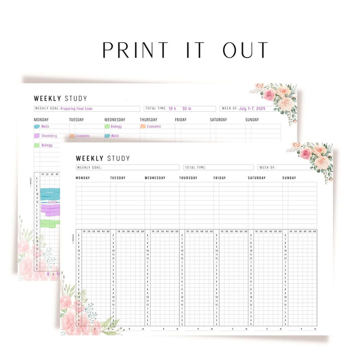 Floral Weekly Study Tracker Template PRINTABLE - M242 – mrsneat