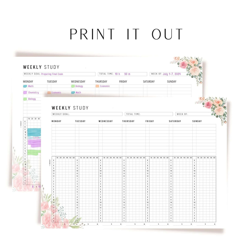 Floral Weekly Study Tracker Template PRINTABLE - M242 – mrsneat